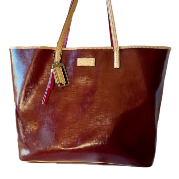 Coach | Bags | Coach Tote Park Metro Burgundy Patent Leather Outside ...